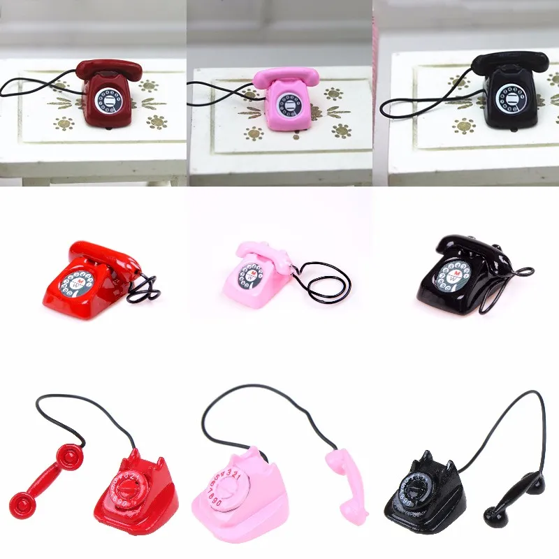 New 1/12 Dollhouse Miniature Metal Phone Telephone Black Classic Toys ...