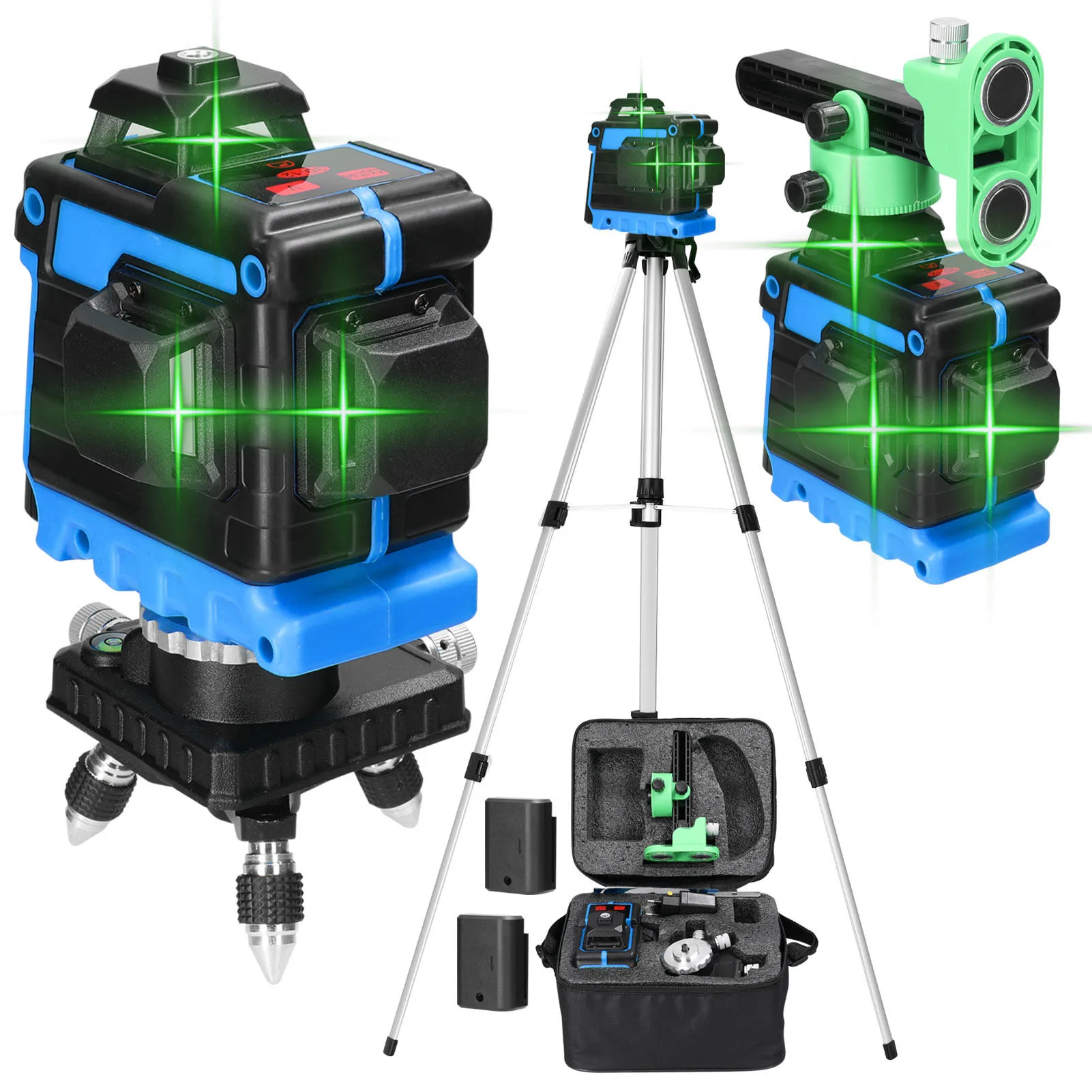 Nivel láser, herramienta de nivelación 3D de 12 líneas, luz verde, 3 °, autonivelante, cruce de ...