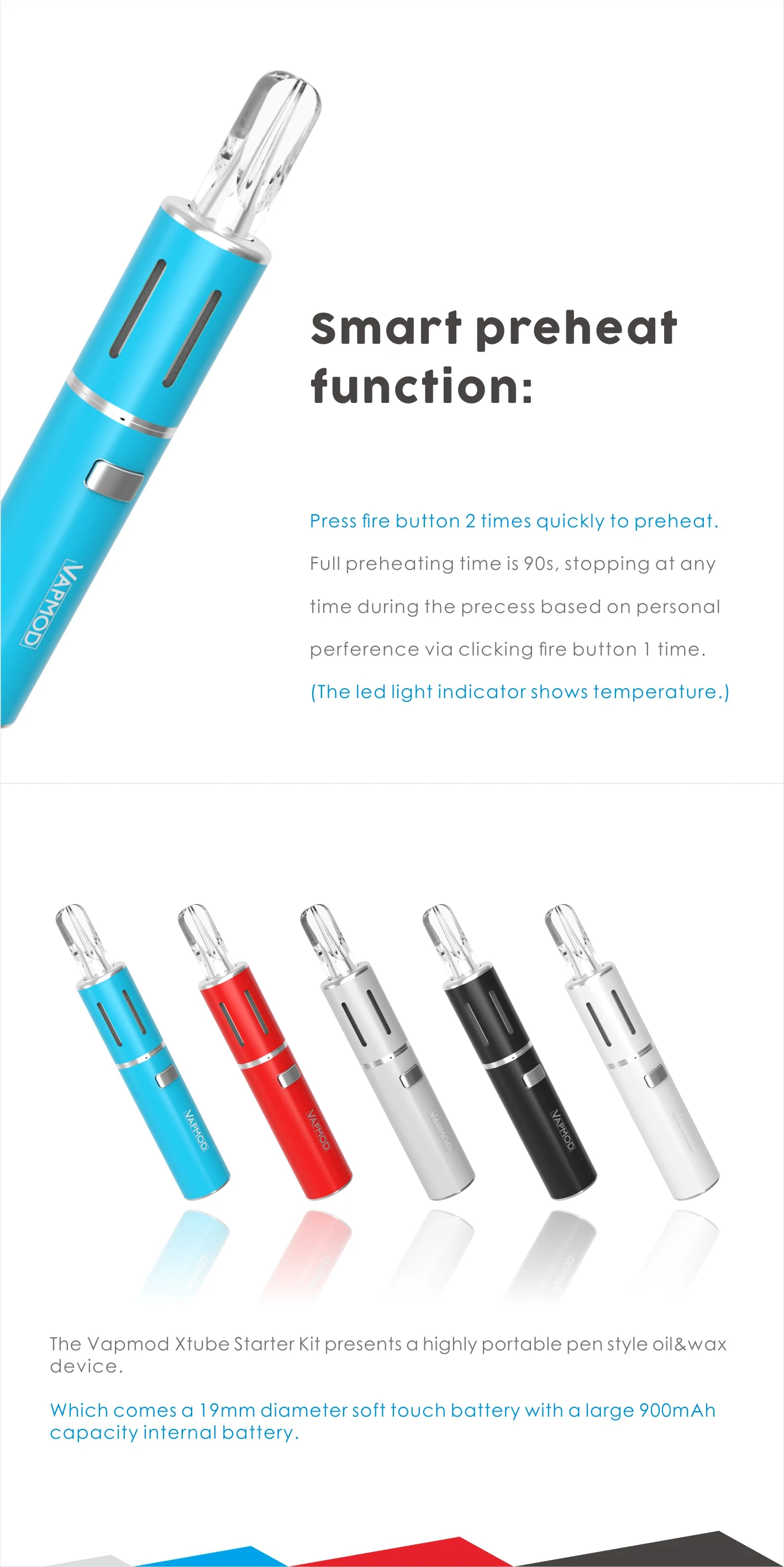 Original Vapmod Xtube 710 Mini Kit Built-in 900mAh Preheat VV Vape Pen ...