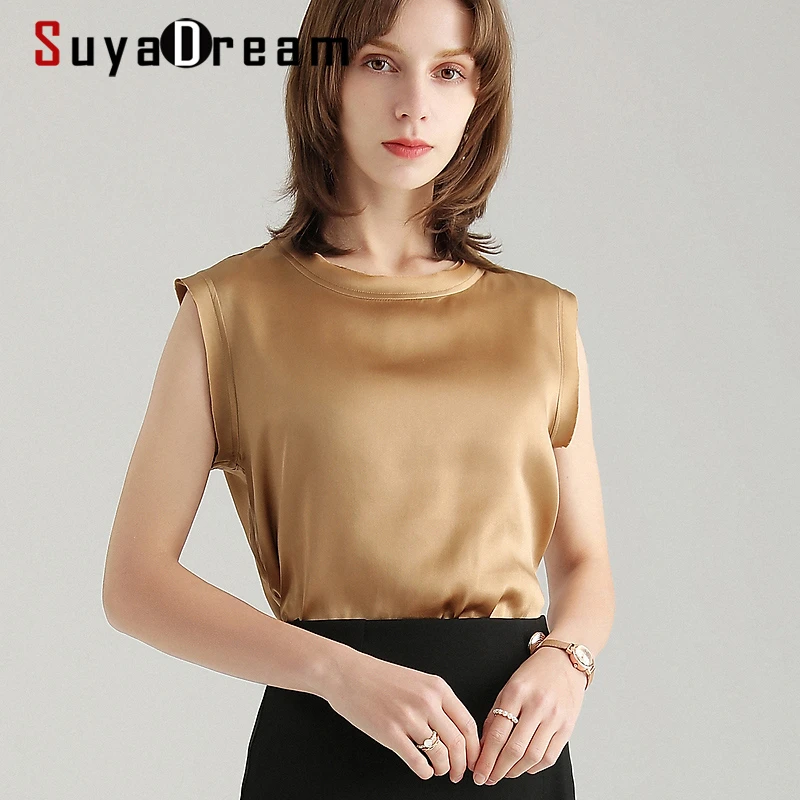 SuyaDream Women Silk Tanks 100%Real Silk Satin Sleeveless Solid Tank ...