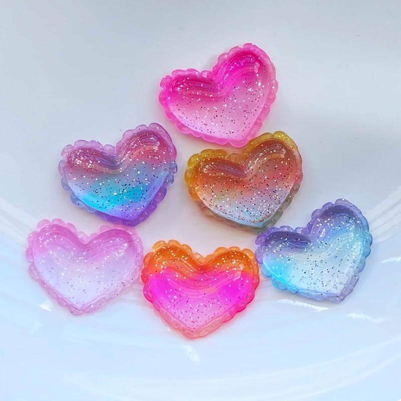 10Pcs-New-Cute-Resin-Shiny-Tricolor-Heart-Flat-Back-Cabochon-Scrapbook ...