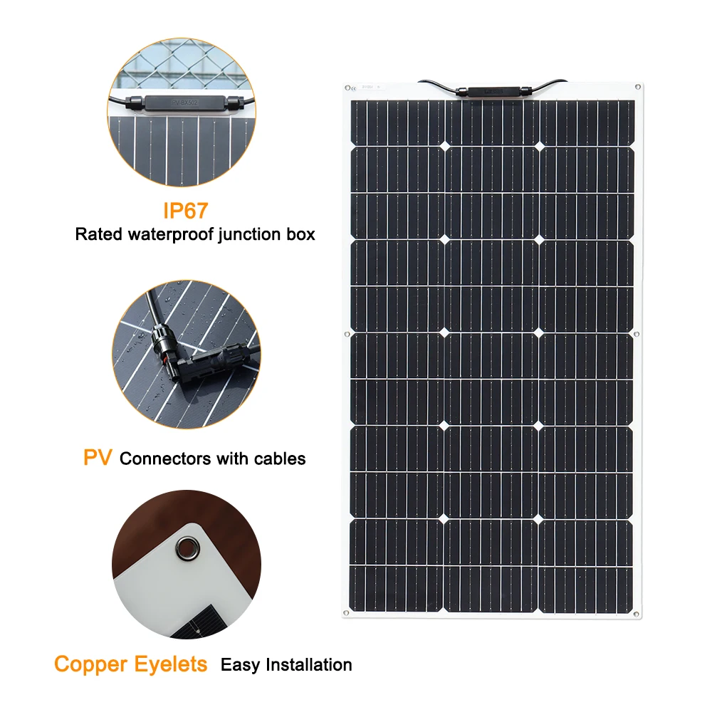 Panel Surya Fleksibel Baru 300W 200W 100W 400W Sel Monokristalin PV ...