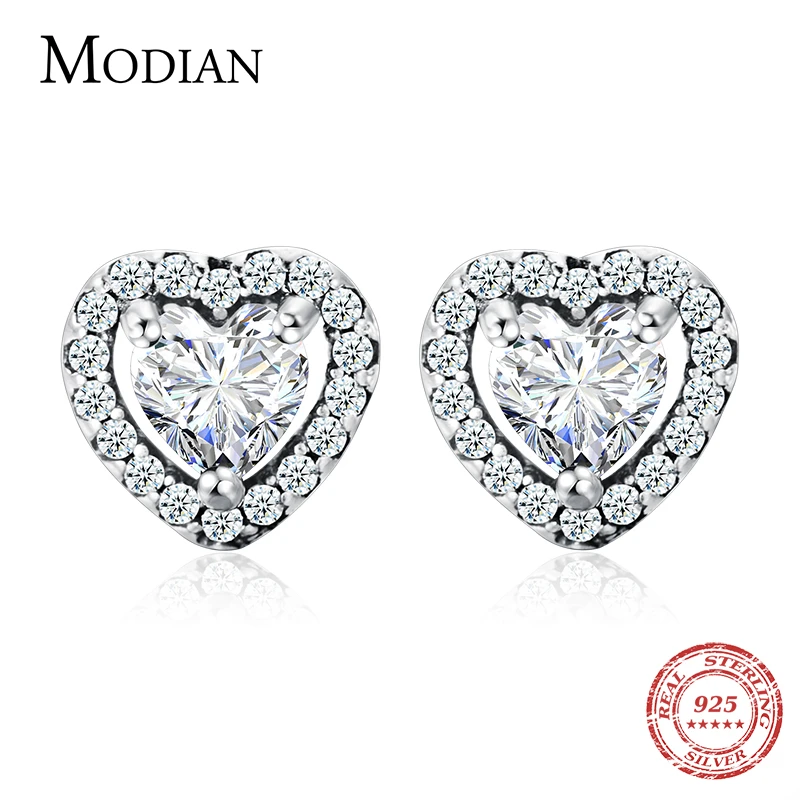 Modian Dazzling 925 Sterling Silver Clear Cz Heart Fashion Stud Earrings For Women Charm Wedding ...