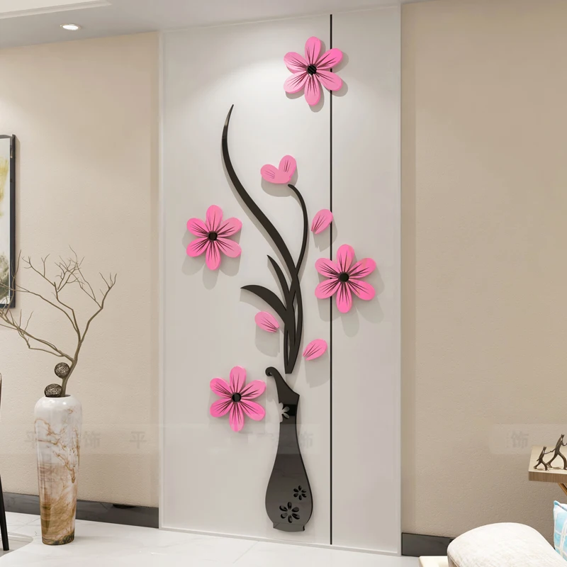 Elegant Flower Vase Wall Sticker 3d Acrylic Decoration For Hallway Wall Art Living Room Wallpaper Diy Dining Room Wall Decals Wall Stickers AliExpress