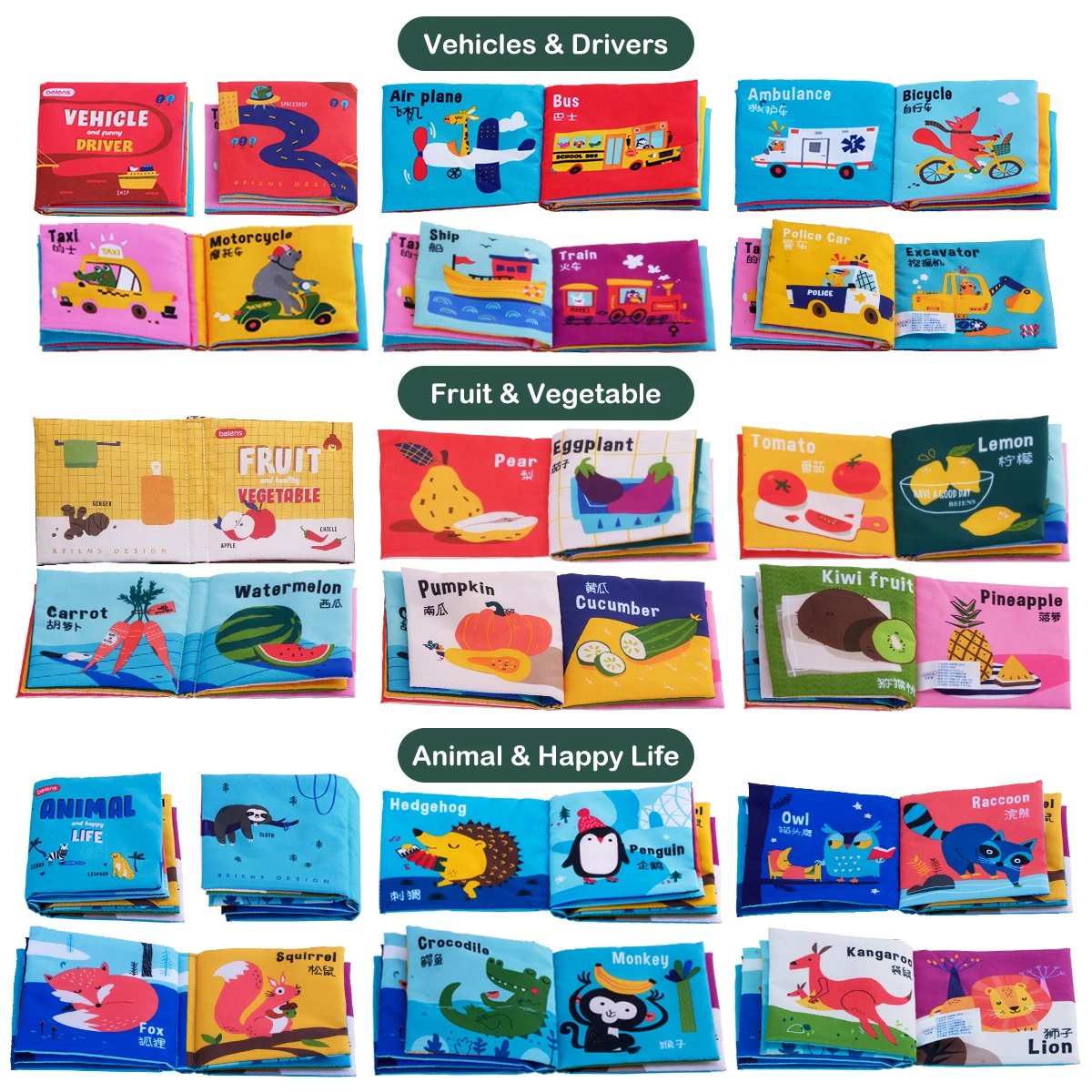 Beiens Baby Books 6PCS 3 18 Months Black White Cloth Book for Early ...