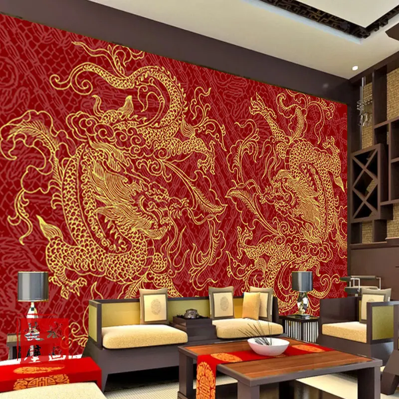 Customized-products-3D-Red-dragon-mural-classical-Chinese-wind-pattern ...
