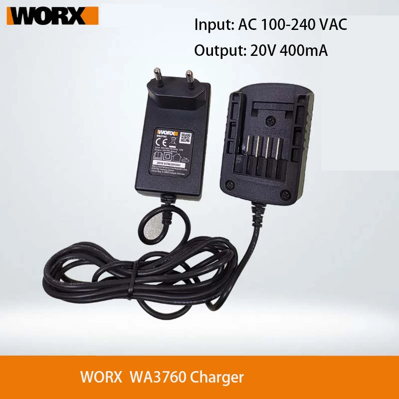 Worx 리튬 배터리용 충전기, WA3760, 20V, WA3551, WA3572, WA3550, WA3553 등, 공장 정품 P/N,EU 주변 핀|전동 공구 부품 ...