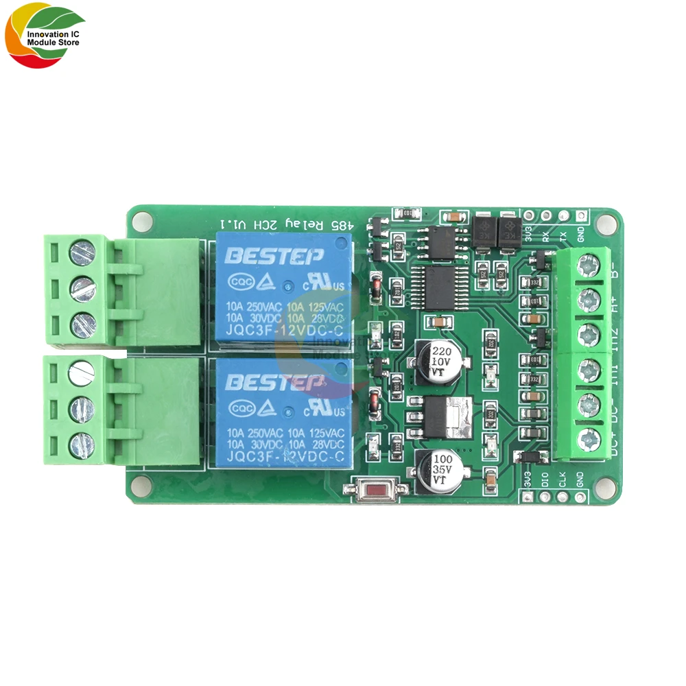 Modbus Rtu 2 Channel 12v Relay Output Board Module Switch Input Rs485 / Ttl Communication Module ...
