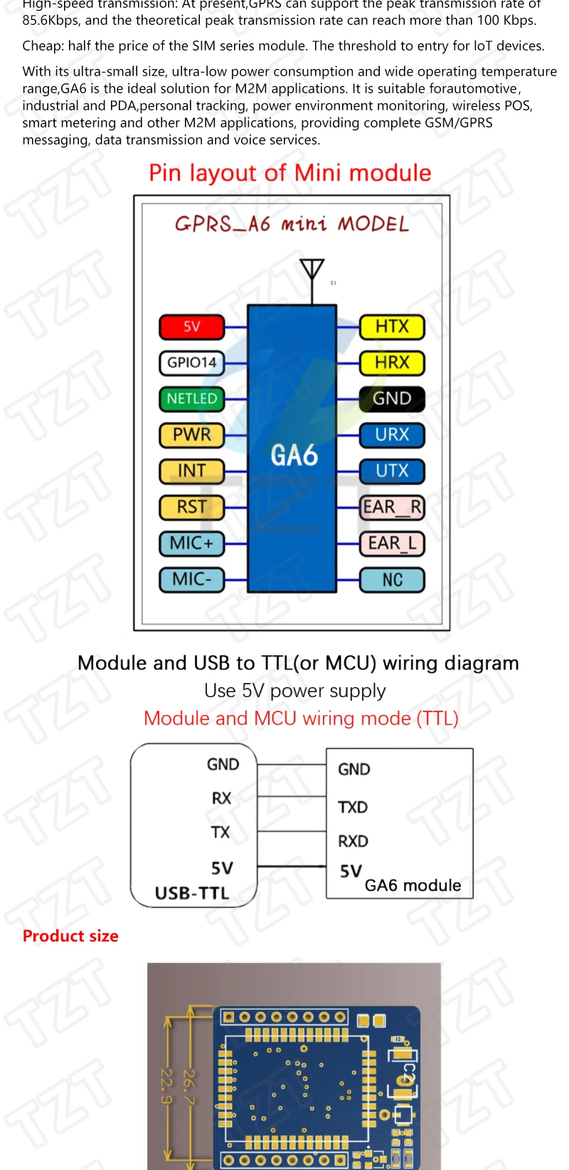 TZT Mini A6 GA6 GPRS GSM Kit Wireless Extension Module Board Antenna ...