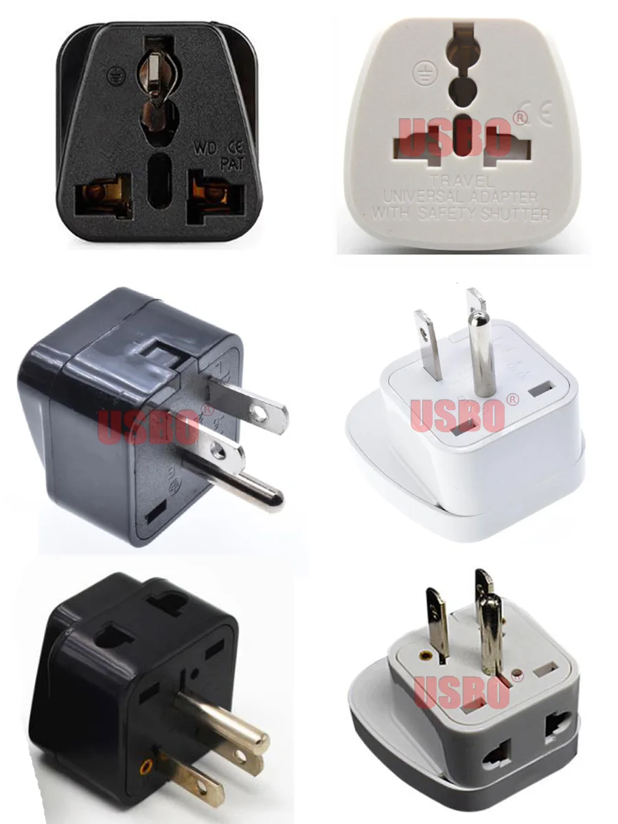 Black white 15A 125V AU US EU UK to US 3 Pin travel adaptor plug USA ...