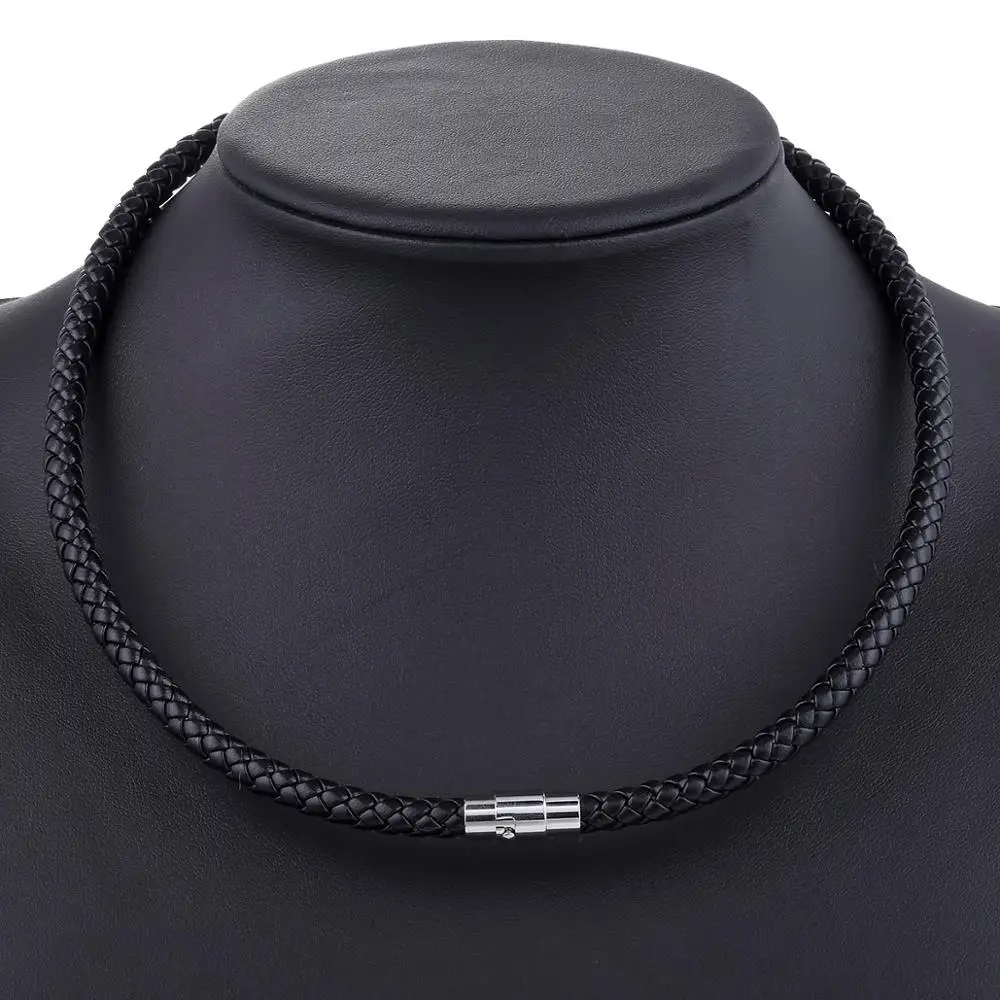 Men's Leather Choker Brown Black Braided Rope Chain Necklace For Men ...