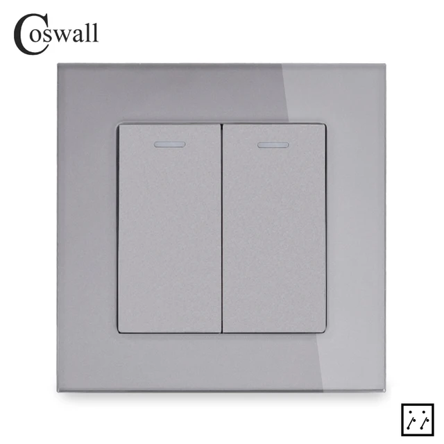Coswall Tempered Glass Panel 2 Gang 3 Way Intermediate Switch Crossover ...