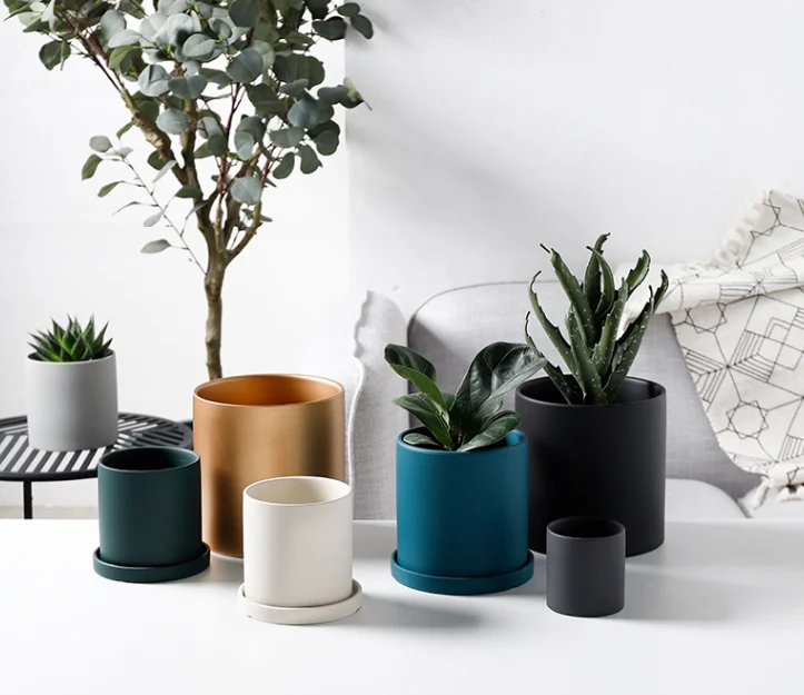 POT DE FLEUR,I-11X11CM--Pot de fleurs en céramique cylindrique de ...