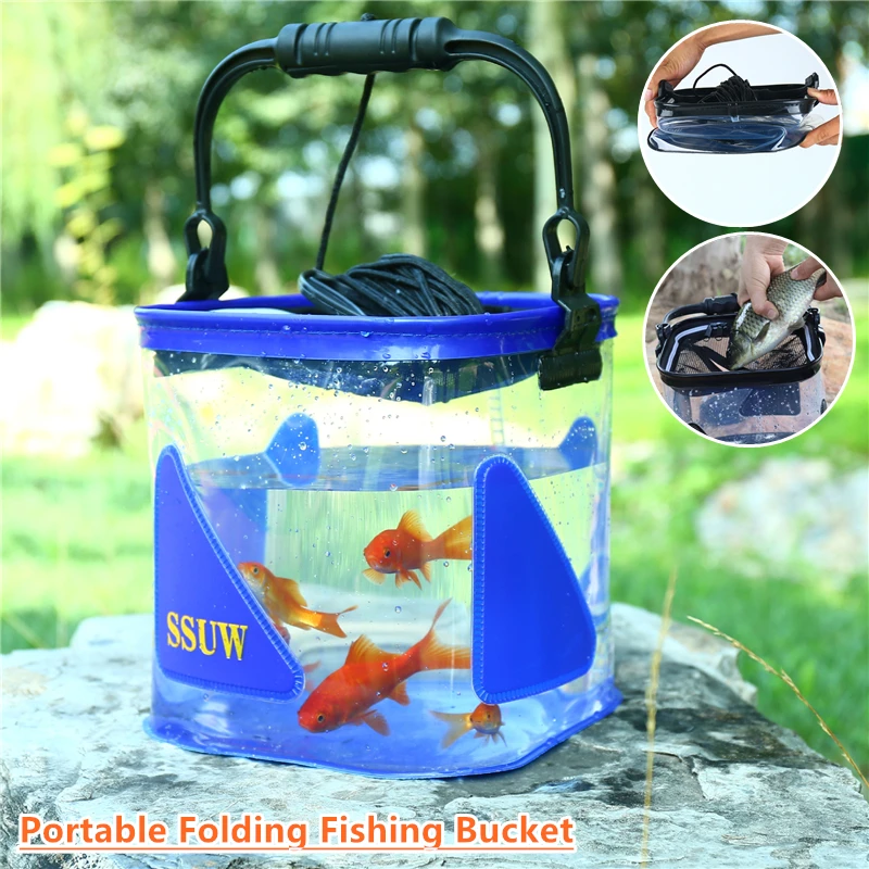 Portable-Transparent-Fish-Bucket-Outdoor-Folding-Water-Storage-Fishing ...