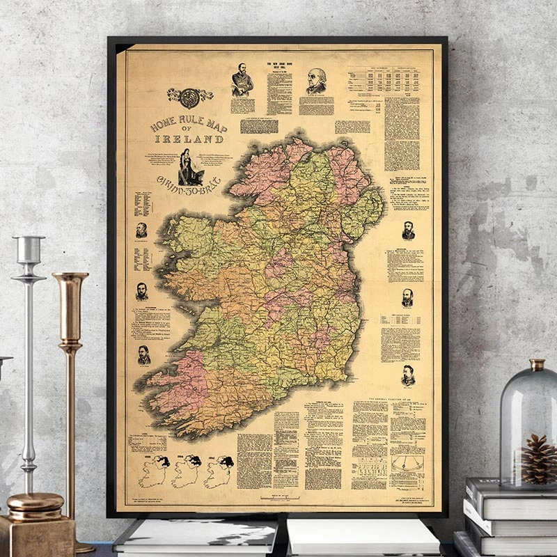 Modern Abstract Vintage Rule Map of Ireland Oil Canvas Printing Wall ...