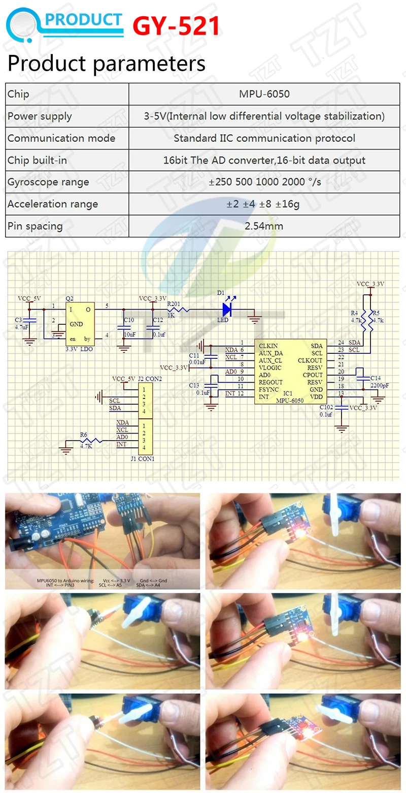 1 шт., GY521 GY 521 Φ, MPU6050 Модуль, 3 оси, GY-521 Датчики + 3 оси ...