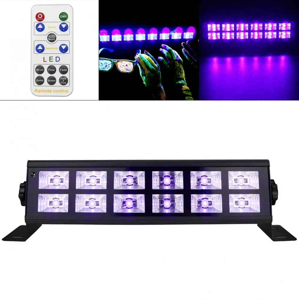 Luces negras UV de 36W, 12LED, Control por voz, autopropulsado, DMX 512 ...