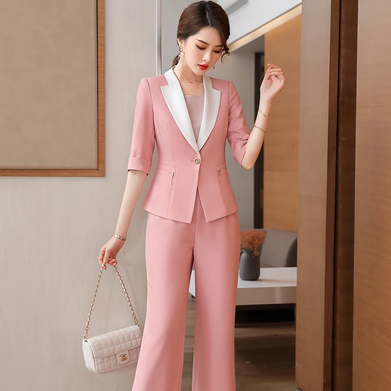 Formal Uniform Designs Business Suits Elegant Pink For Women Career ...