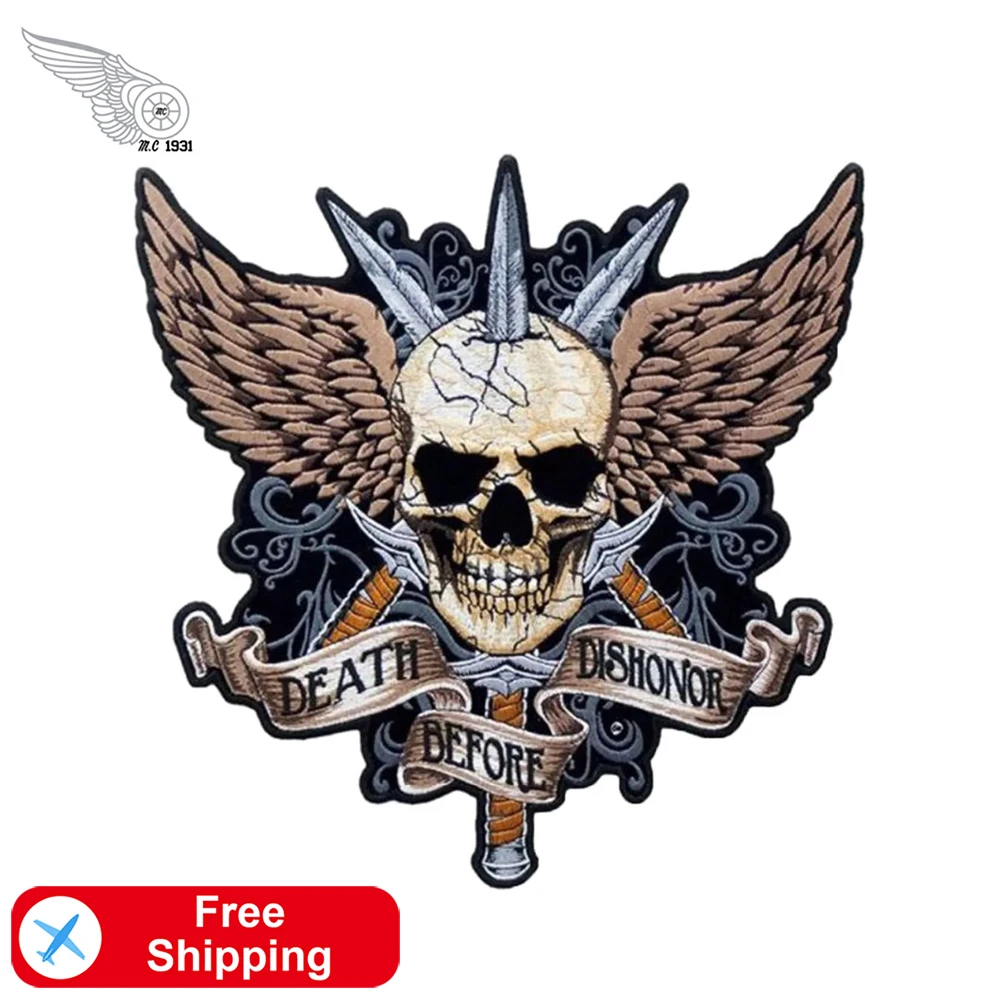 Death Before Dishonor Skull Large Embroidery Iron on Patch for Clothing ...