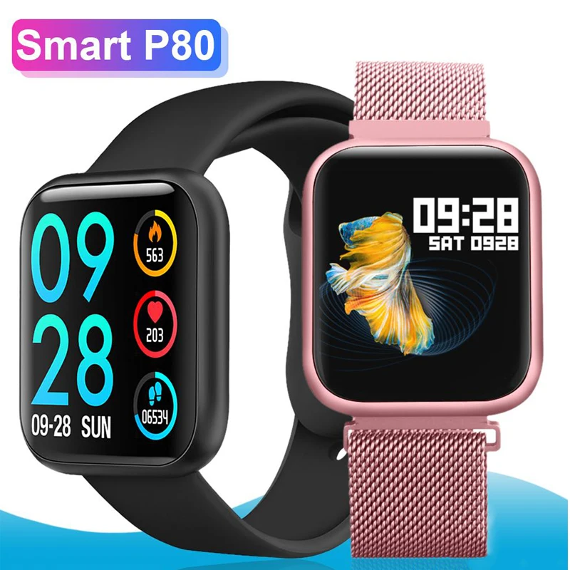 Letike Women Smart Watch with Milanese Loop strap metal P80 Sport Fitness Tracker full screen ...