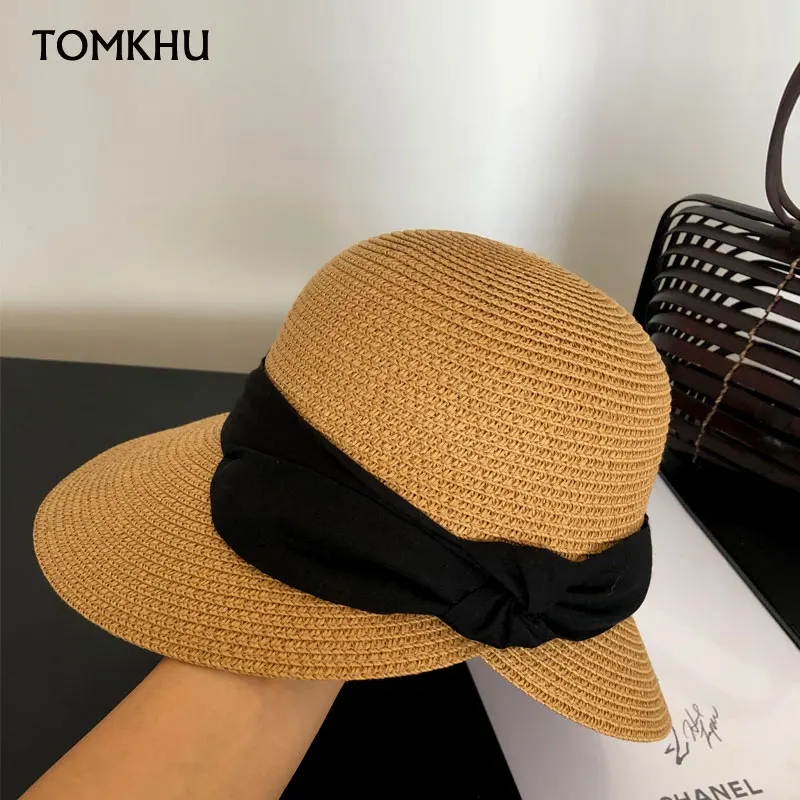 Sombrero de sol con lazo grande para mujer, visera ancha flexible ...