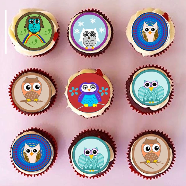 Owl Birthday Cupcake Toppers