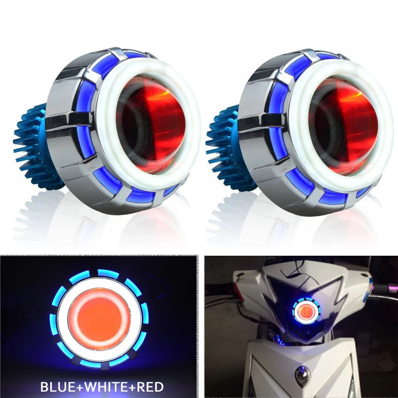 오토바이 Led 프로젝터 렌즈 헤드 라이트 키트 블루 엔젤 이글 레드 데빌 아이 스타일링 안개 라이트 개장 모토 헤드 램프led Projector Lens