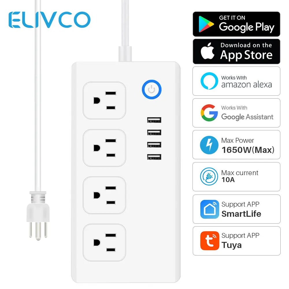 Smart Power Strip 4 Charging Ports | Wifi Smart Power Strip Alexa Us ...