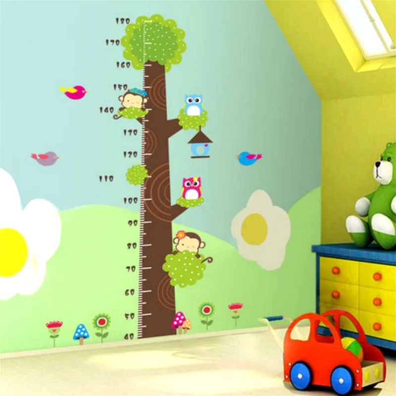 Cartoon Animal Tree Height Measure Wall Stickers For Kids Room Growth ...
