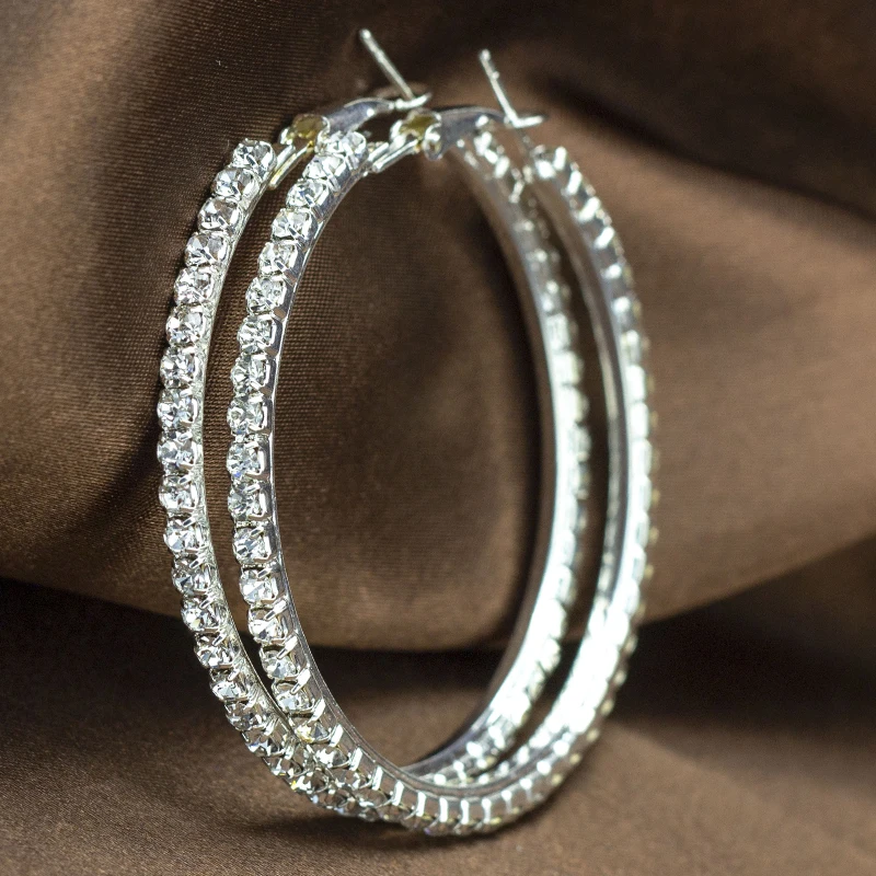 Popular earring With rhinestone 20mm 90mm Crystal circle hoop earrings ...