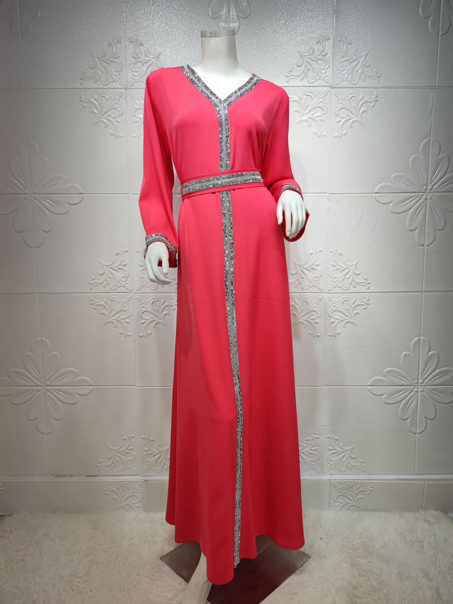 New Maxi Dresses Muslim Diamond Jalabiya Loose Plus Size Dress Red ...