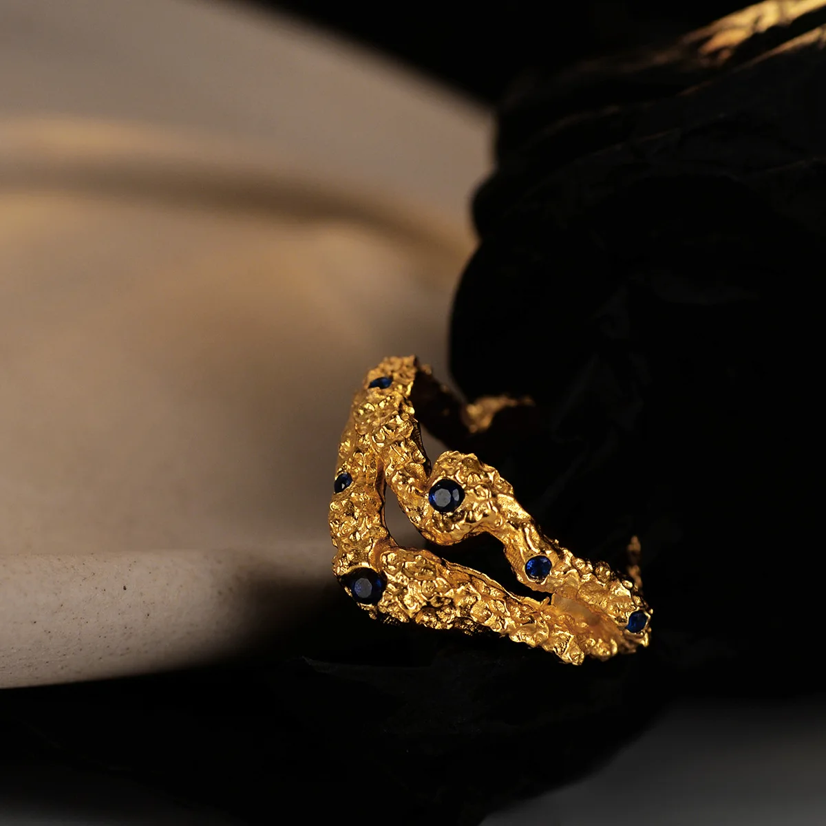 Mlkenly Blue Zircon Inlaid Hollow Burnt Finger Ring 925 Sterling Silver ...