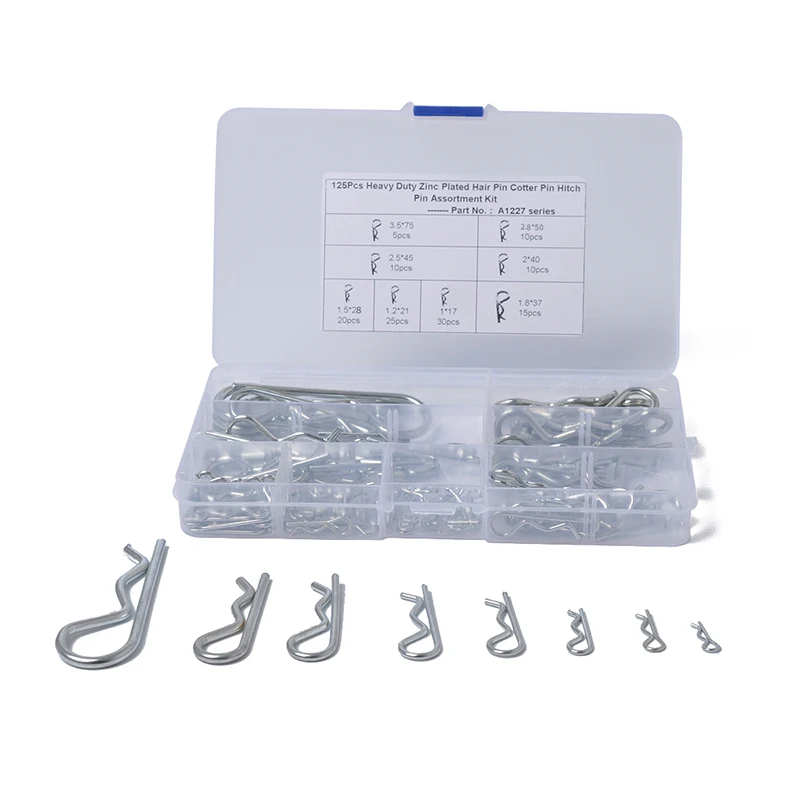 125pcs Carbon Steel Zinc Plated R Type Wave Clip Cotter Hitch Pin Clips ...