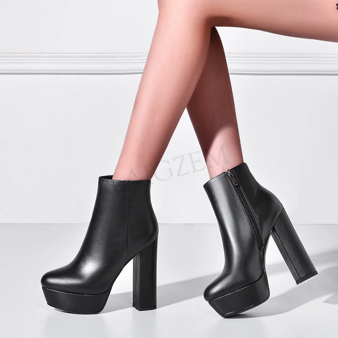 BERZIMER Botines de piel auténtica para Mujer, Botas de tacón alto ...