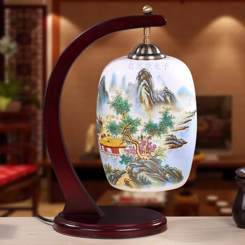New-Style-Chinese-Table-Lamp-Wooden-Base-E27-Holder-Ceramics-Table ...