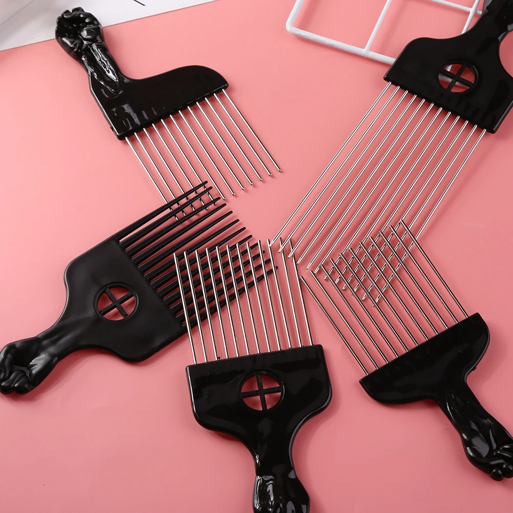 Salon-Use-Black-Metal-African-American-Pick-Hair-Wide-Teeth-Combs-Afro ...