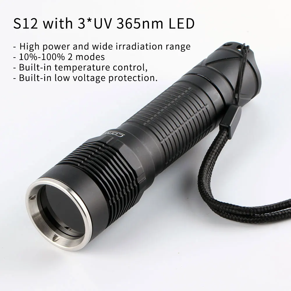 Convoy S12 with 3*UV 365nm LED,UVA 21700 Ultraviolet flashlight,torch