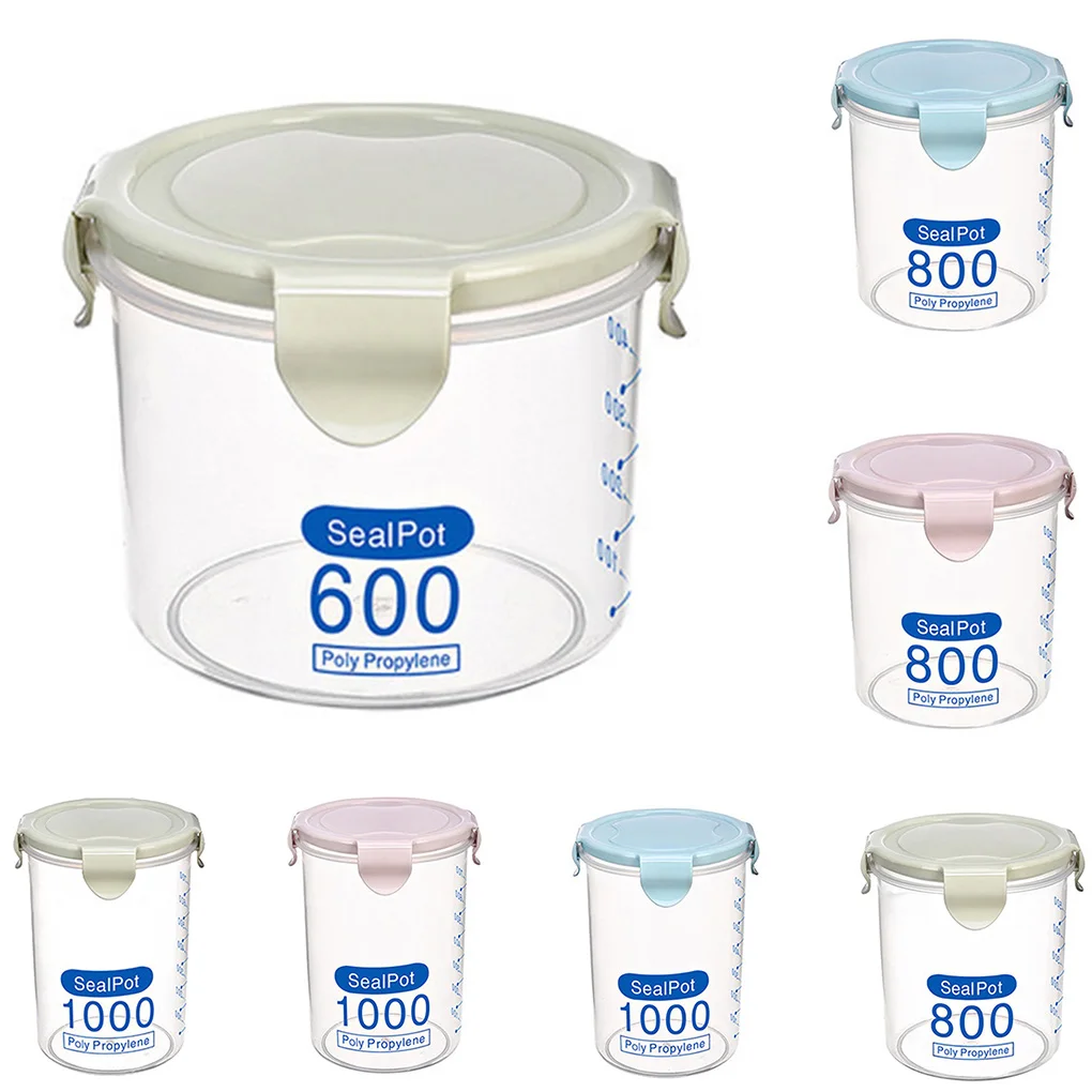 PP Plastic Sealed Cans Buckle Transparent Cereal Round Storage Tank ...
