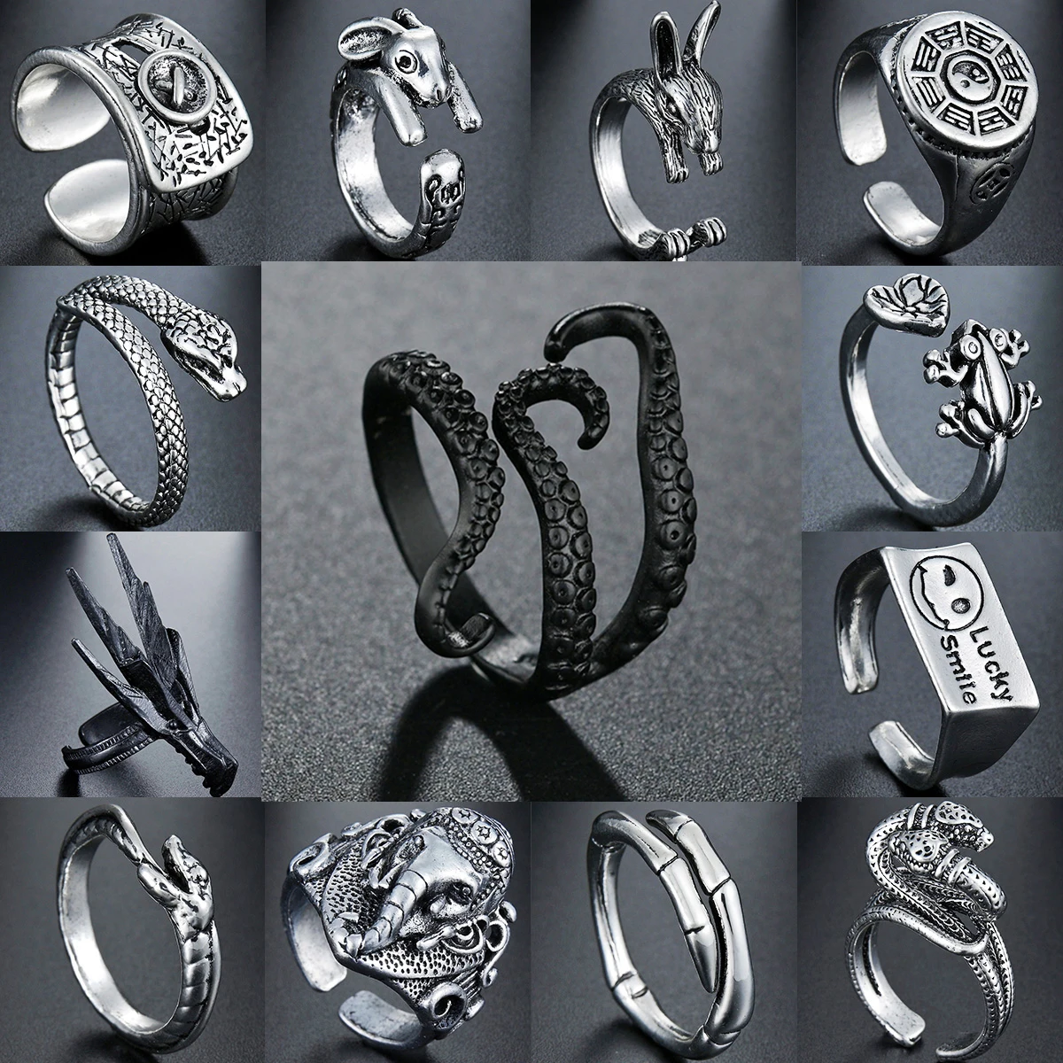 Creative Cool Rings for Women Metal Alloy Gothic Deep Sea Squid Octopus ...