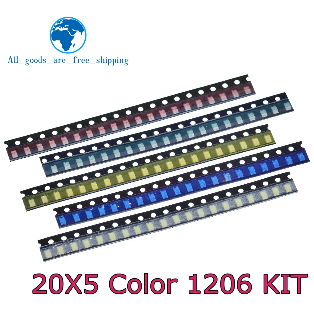 100pcs=5 colors x20pcs 1206 SMD LED light Package Red White Green Blue ...
