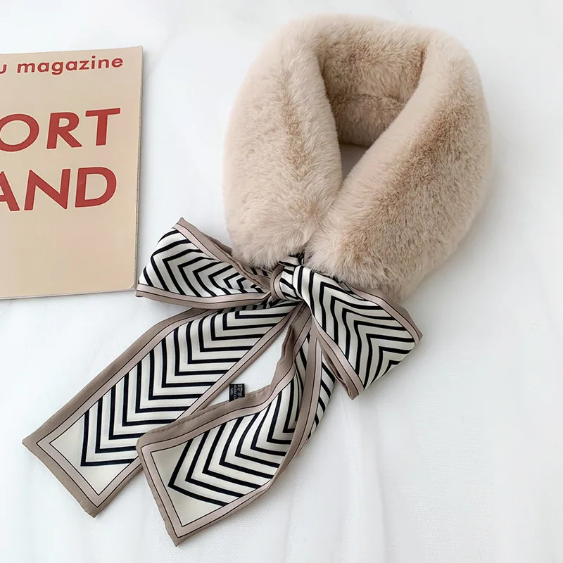 2022 럭셔리 브랜드 새로운 패션 부드러운 여성 가짜 토끼 모피 칼라 스카프 플러시 목 따뜻한 겨울 목도리 랩 소녀 어린이