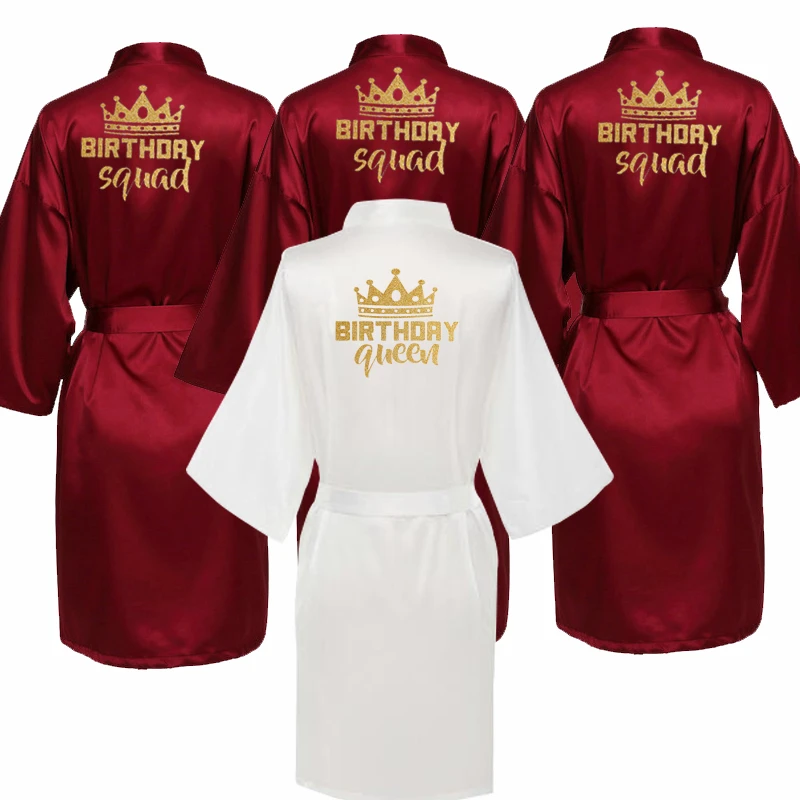 Birthday Party Queen&squad Robes Satin Pajamas Robe Dressing Gown ...