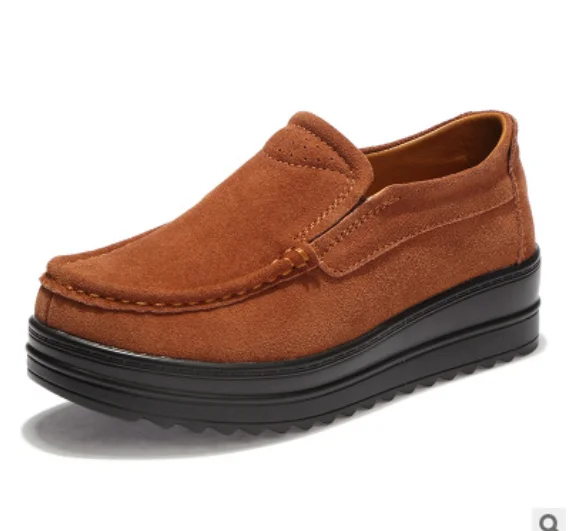 Zapatos planos de plataforma para mujer, Tenis femeninos de ante, mocasines sin cordones, otoño ...