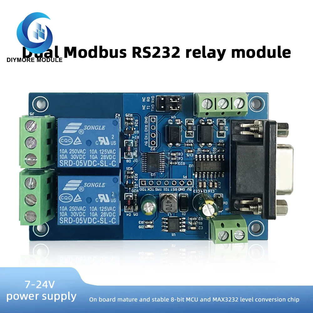 2 채널 Modbus RTU 단일 릴레이 모듈 RS232/TTL UART DC7 24V 보드 전원 가전 액세서리|반도체 집적회로 ...