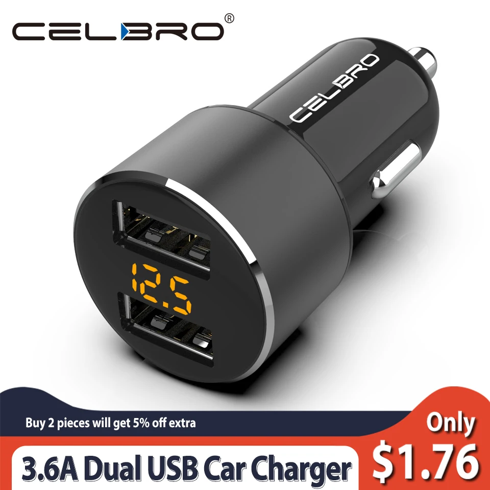 업 그레 이드 듀얼 Usb 차량용 충전기 휴대 전화 36a Led 디스플레이 자동차 Usb 충전기 자동 충전기 금속 자동차
