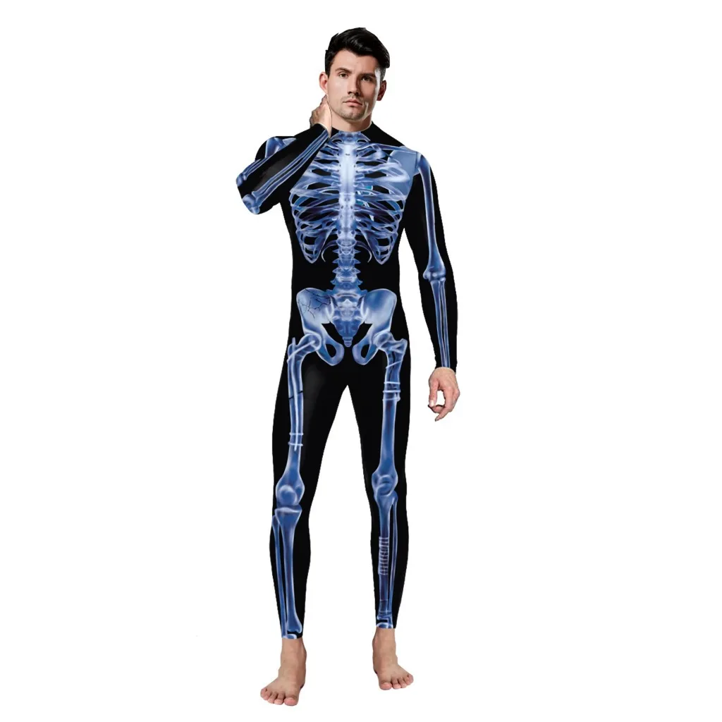 Horror Skeleton Scary Vampire Muscle Jumpsuit Cosplay Costume For Adult ...