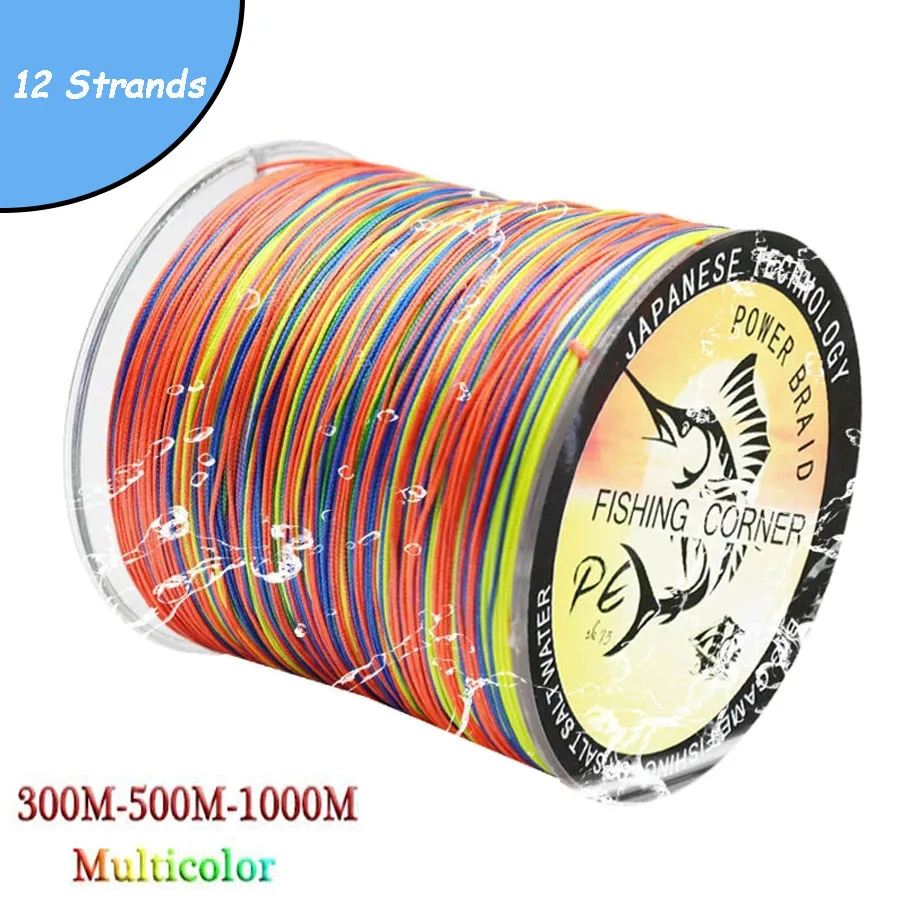 12 Strands Braided Fishing Line 300mm 500m PE Multifilament Multicolor ...