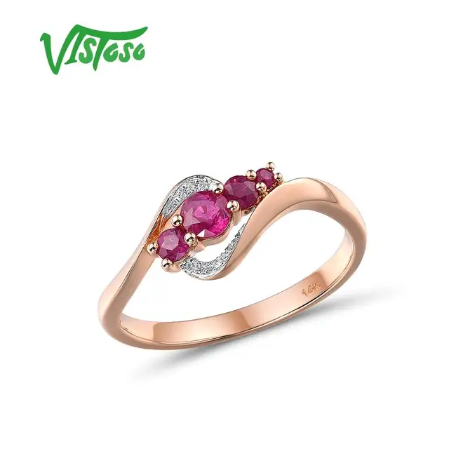 VISTOSO Gold Rings For Women Genuine 14K 585 Rose Gold Ring Sparkling ...