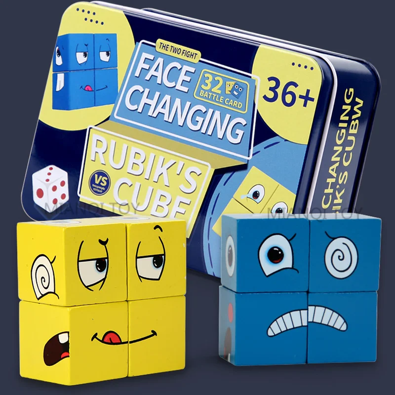 Wooden Expression Puzzles Building Block Magic Face Cube Montessori ...