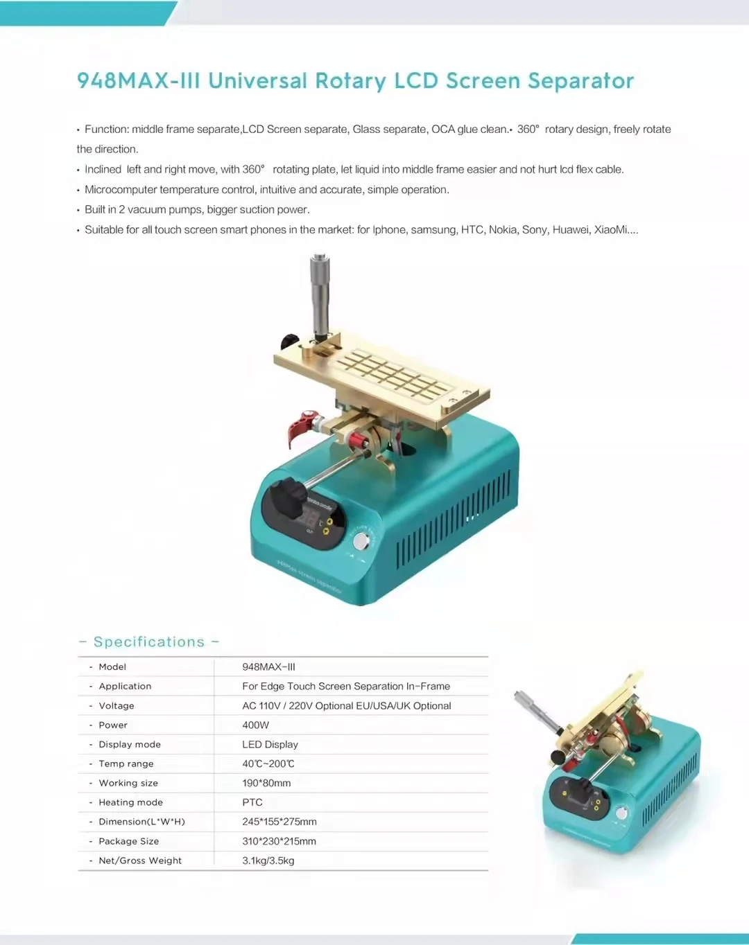 UYUE 948 MAX-III 3 in 1 Separator Machine LCD Separator Touch Screen ...